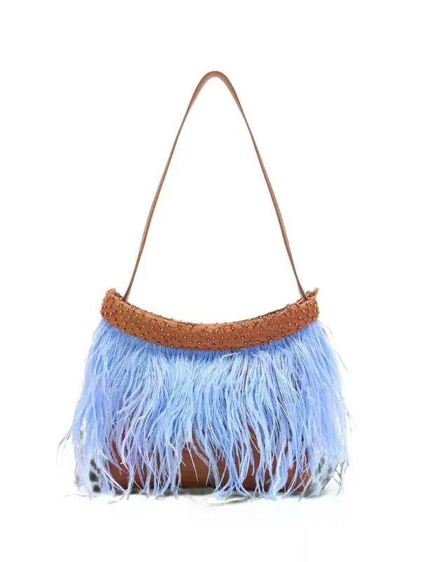 Staud Winslow Feather-trim Bead-embellished Shoulder Bag - Blue