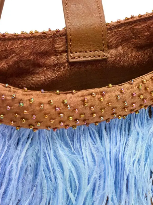 Staud Winslow Feather-trim Bead-embellished Shoulder Bag - Blue