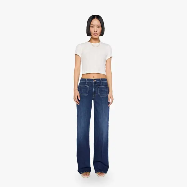 MOTHER Petites The Lil Patch Pocket Mid Rise Maven Sneak Backstage Pass Jeans - Blue
