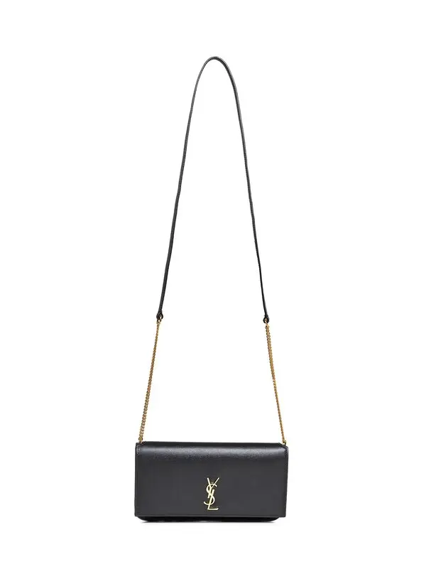 Saint Laurent Black Cassandre Phone Holder With Shoulder Strap