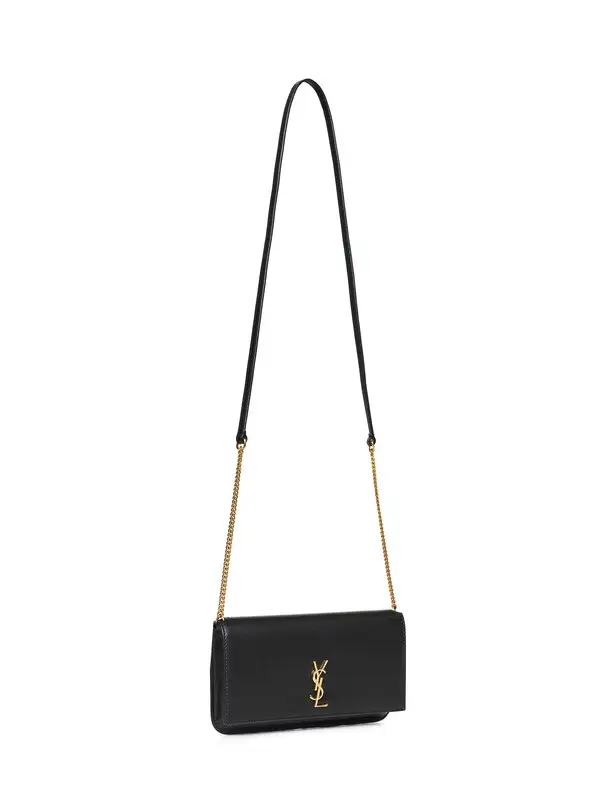 Saint Laurent Black Cassandre Phone Holder With Shoulder Strap