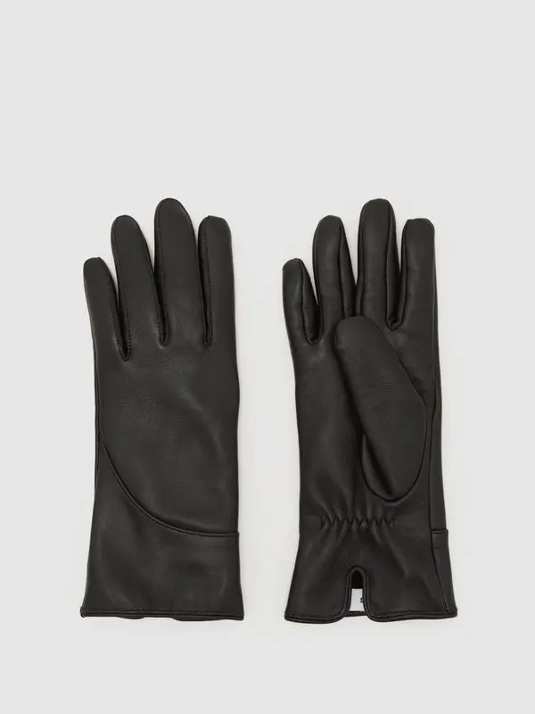 REISS Georgia Leather Gloves - Black