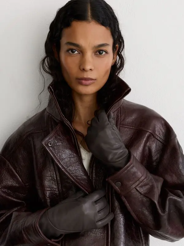 REISS Georgia Leather Gloves - Charcoal