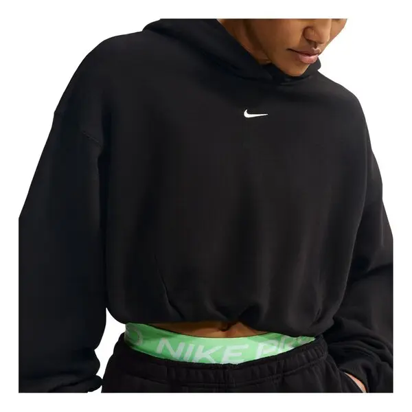 Nike Studio Fleece Medium Weight Oversized Cropped Hoodie 'total Black Sail