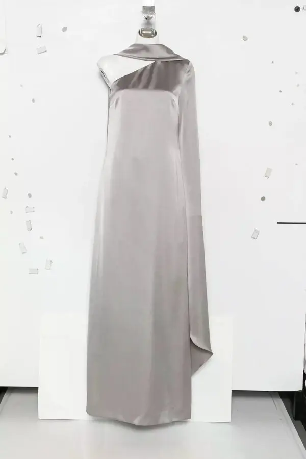 Solace London Newman One-shoulder Cape Maxi Dress - Silver