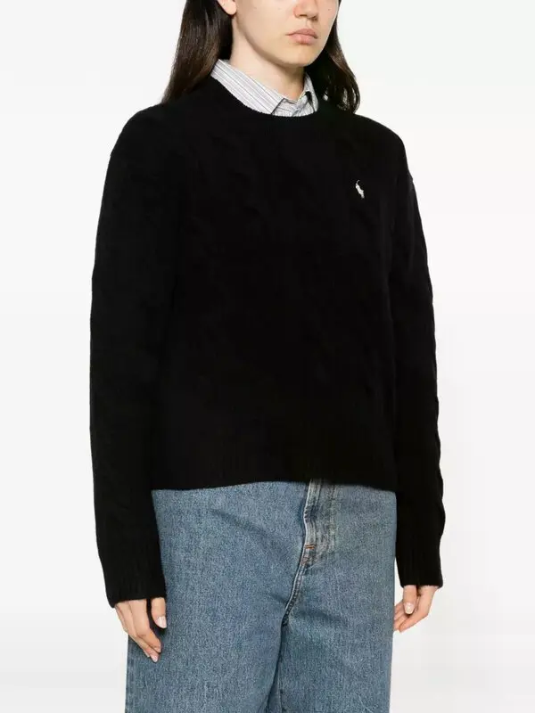 Polo Ralph Lauren Cable-knit Embroidered-logo Sweater - Black