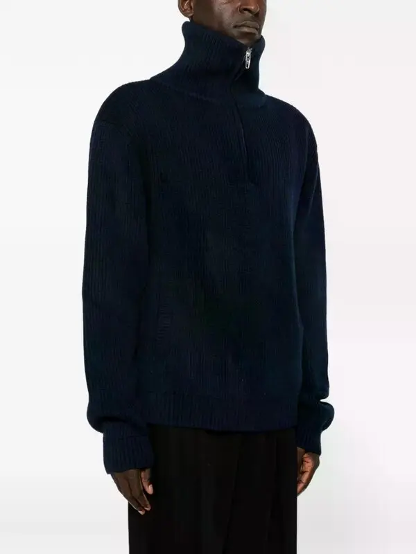 Balenciaga Ribbed-knit Quarter-zip Sweater - Blue