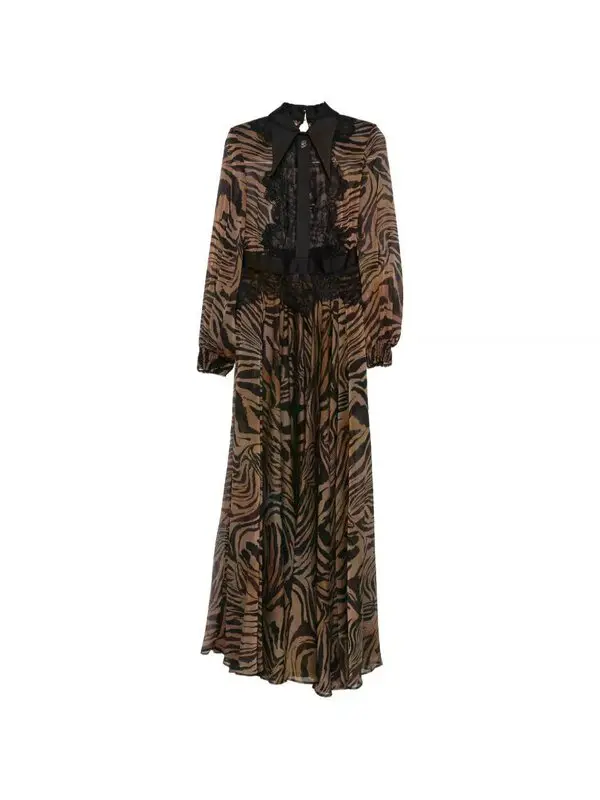 BABYLONE PARIS Zebra-print Lace-panelled Maxi Dress