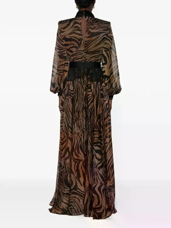 BABYLONE PARIS Zebra-print Lace-panelled Maxi Dress
