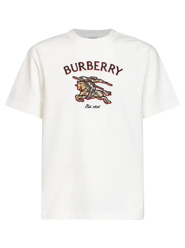 Burberry Chalk Cotton T-shirt With Knight Check