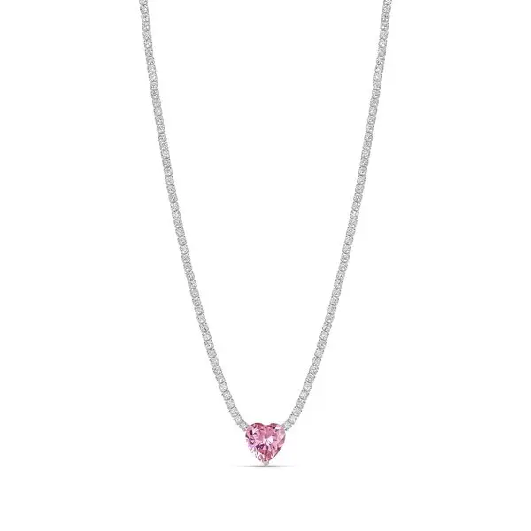 SHYMI Silver / Pink Fancy Heart Silver Heart Tennis Necklace Pastel Pink - Silver/pink