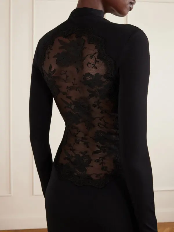 Alexander McQueen Lace-trimmed Modal-blend Jersey Maxi Dress
