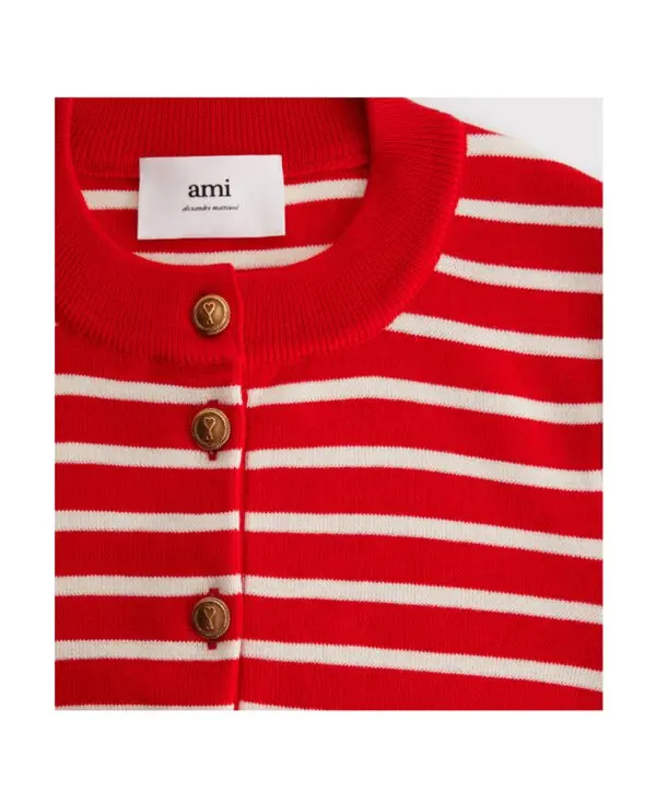 AMI Paris Merino Wool Striped Cardigan