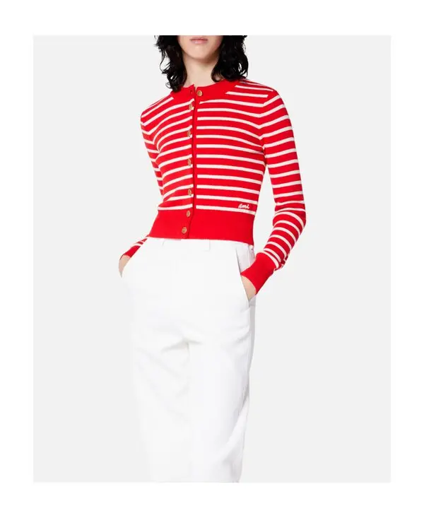 AMI Paris Merino Wool Striped Cardigan