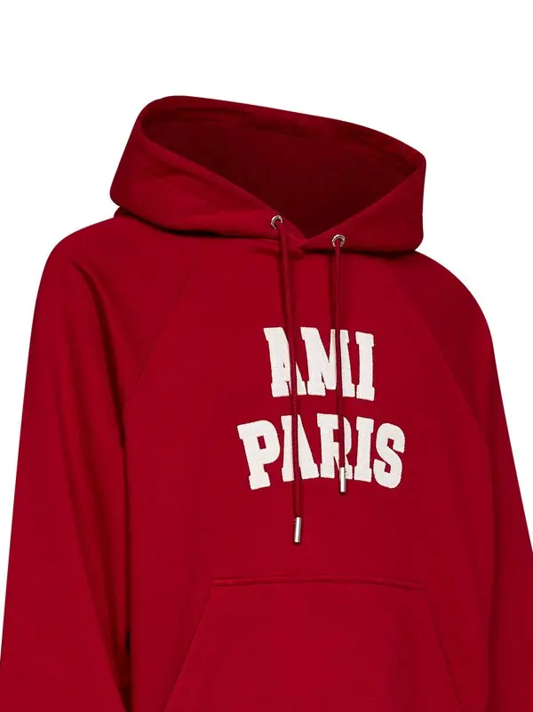 AMI Paris Red Loopback Cotton Hoodie With Embroidery - Multicolor