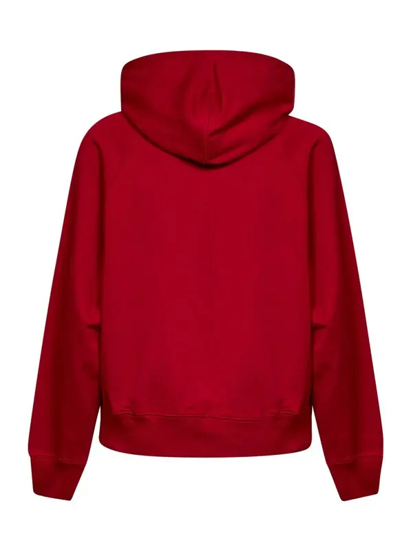 AMI Paris Red Loopback Cotton Hoodie With Embroidery - Multicolor