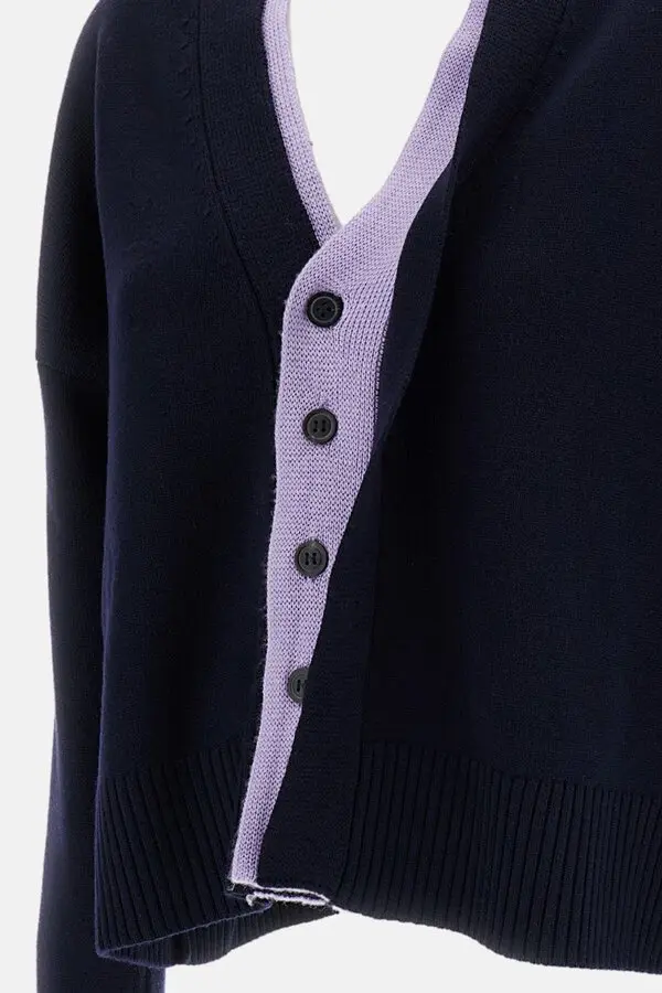 Plan C Cardigan In Lana Effetto Layering - Blu