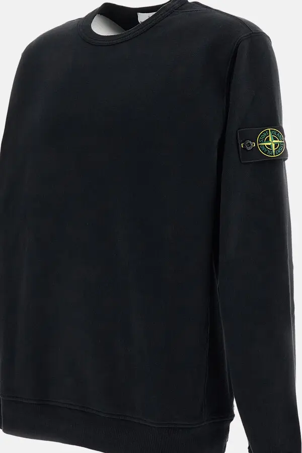 Stone Island Felpa Girocollo In Garzato Di Cotone - Nero