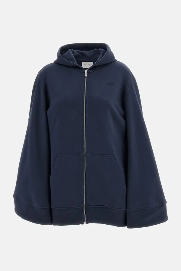 7 For All Mankind Felpa Oversize In Cotone Con Cappuccio E Zip - Blu