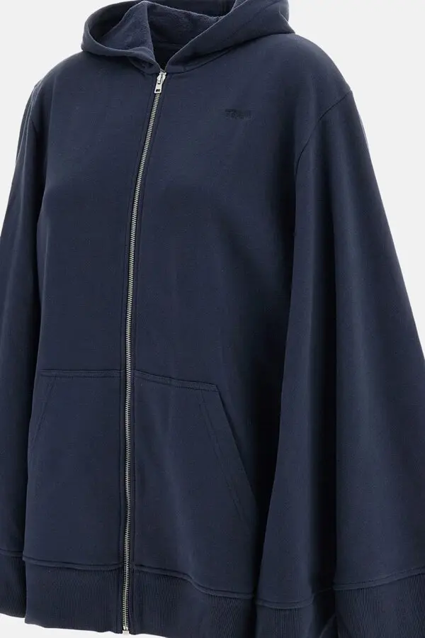7 For All Mankind Felpa Oversize In Cotone Con Cappuccio E Zip - Blu