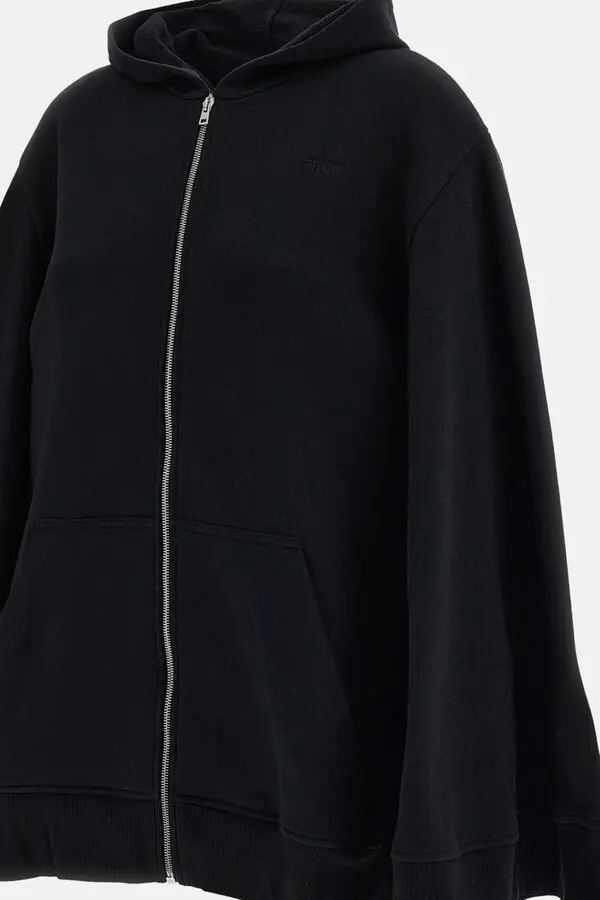 7 For All Mankind Felpa Oversize In Cotone Con Cappuccio E Zip - Black