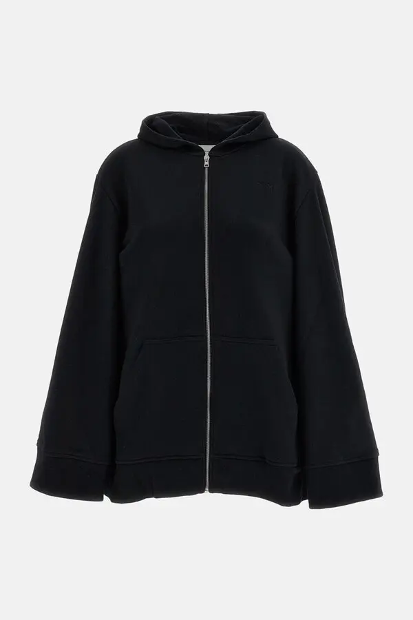 7 For All Mankind Felpa Oversize In Cotone Con Cappuccio E Zip - Nero