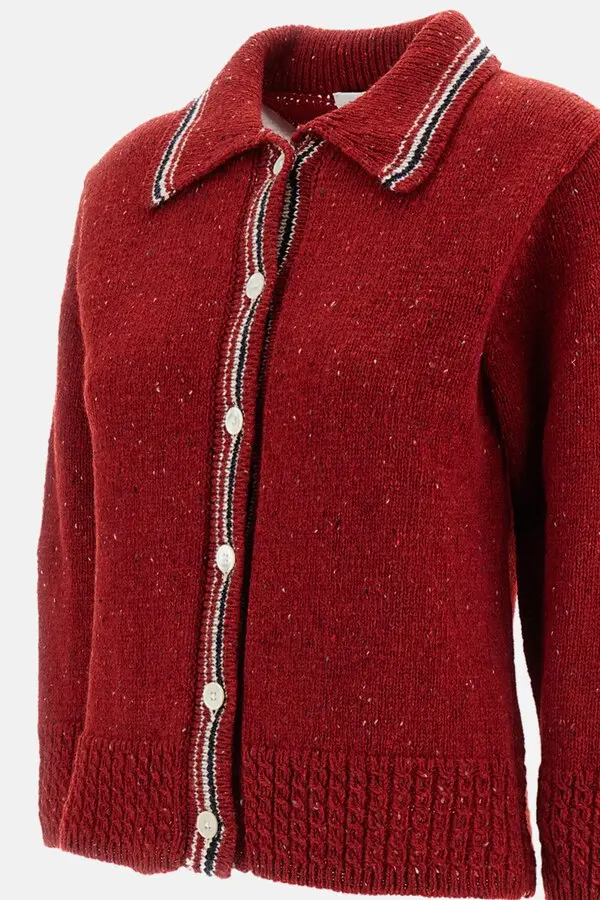 Thom Browne Cardigan Hector Pointelle In Lana Donegal - Rosso