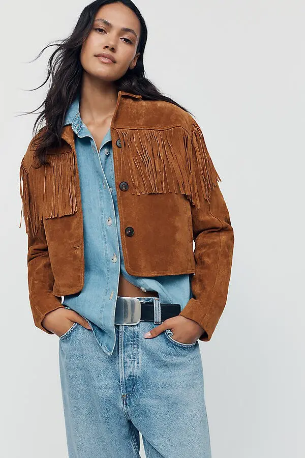 Blanknyc Smoked Paprika Suede Frged Jacket