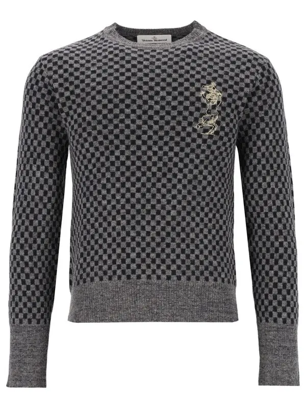 VIVIENNE WESTWOOD Checkered Crewneck Sweater With Embroidery