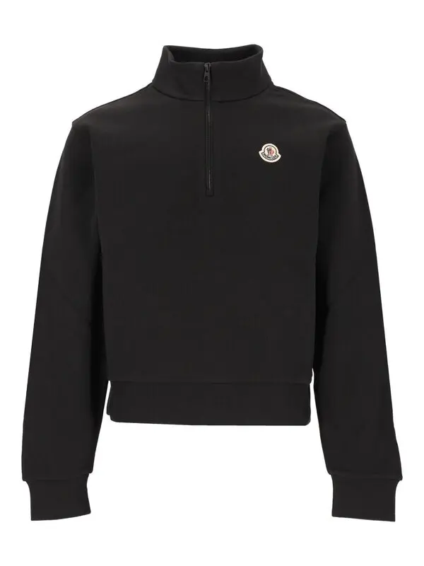 Moncler Cotton Zip-up Sweatshirt With Logo - Black