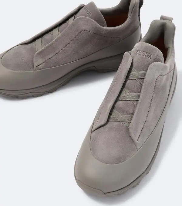 Zegna Triple Stitch Monte Suede Slip-on Sneakers