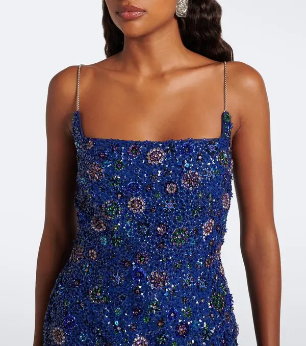 LA FUORI Là Fuori Crystal Midnight Embellished Silk Minidress