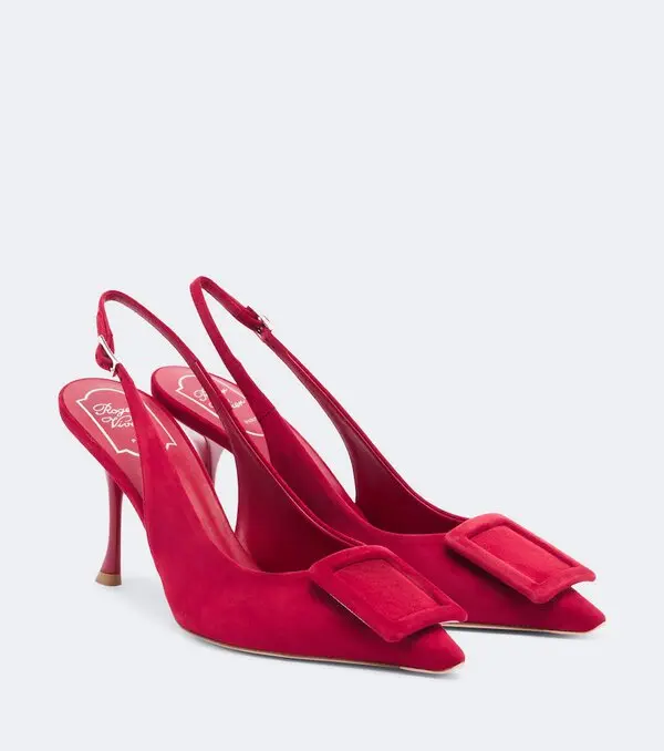 ROGER VIVIER Viv' In The City Suede Slingback Pumps - Red