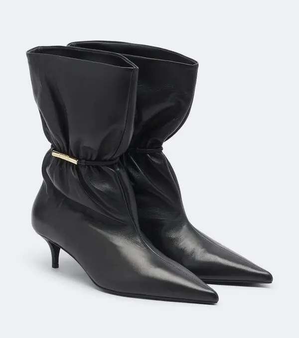 Balmain Gathered Leather Ankle Boots