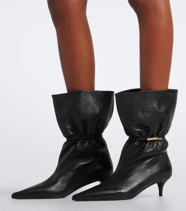 Balmain Gathered Leather Ankle Boots
