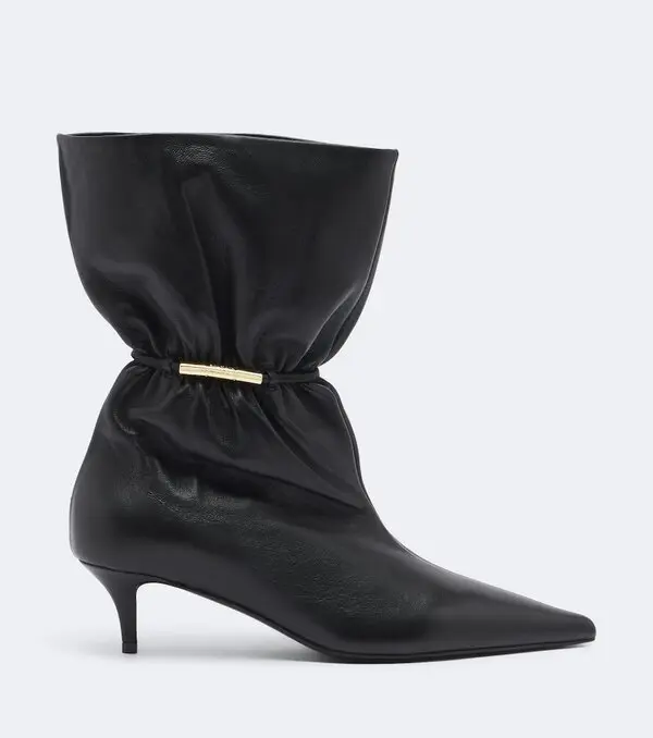 Balmain Gathered Leather Ankle Boots