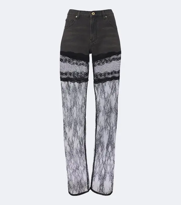 Blumarine Lace-trimmed Wide-leg Jeans