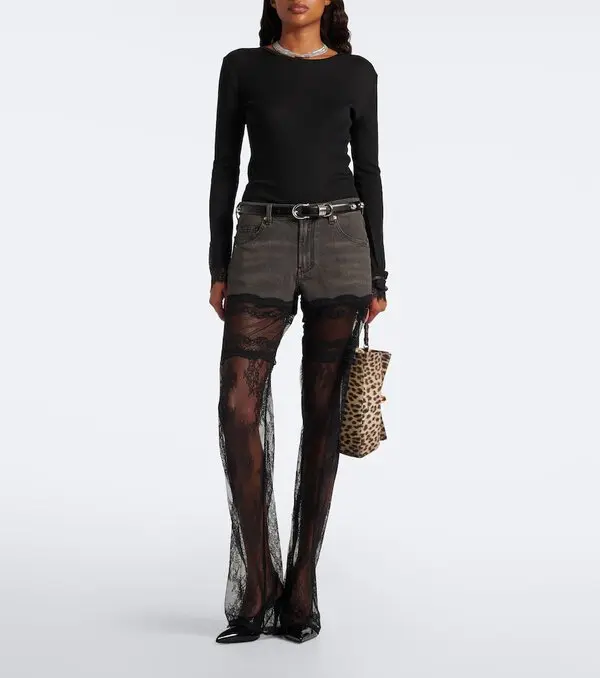 Blumarine Lace-trimmed Wide-leg Jeans
