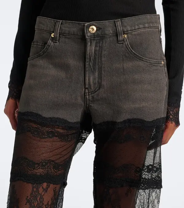 Blumarine Lace-trimmed Wide-leg Jeans