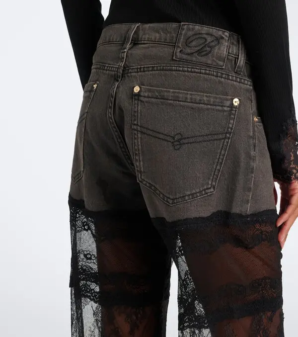 Blumarine Lace-trimmed Wide-leg Jeans