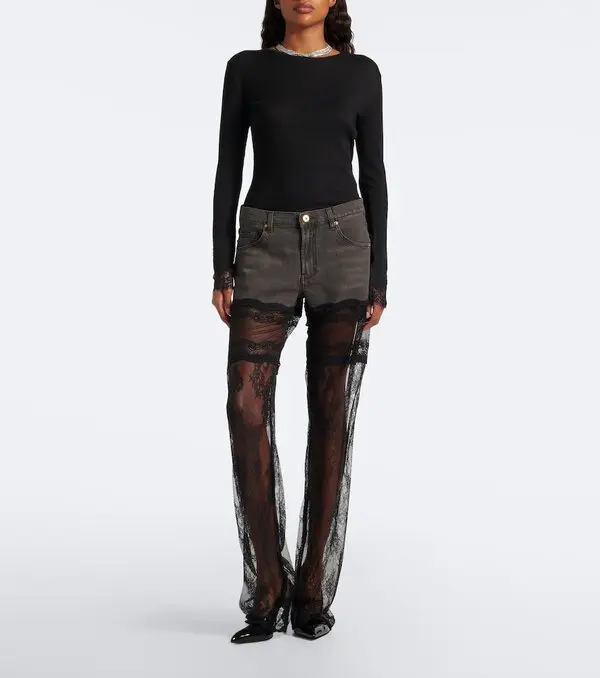 Blumarine Lace-trimmed Wide-leg Jeans