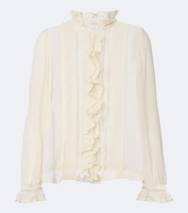 DÔEN Magdeline Ruffled Silk Chiffon Blouse - White