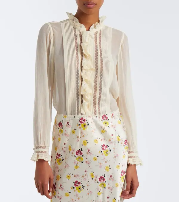 DÔEN Magdeline Ruffled Silk Chiffon Blouse