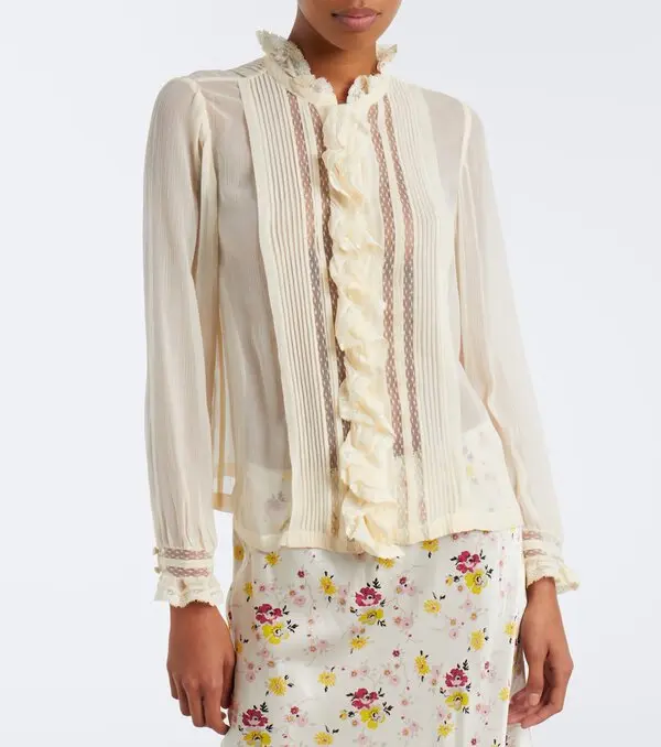 DÔEN Magdeline Ruffled Silk Chiffon Blouse