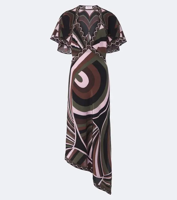 Emilio Pucci Iride Baiadera Silk Midi Dress