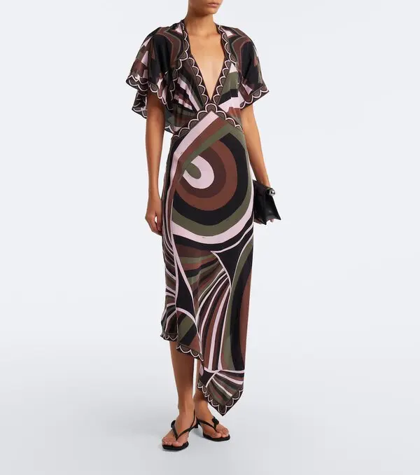 Emilio Pucci Iride Baiadera Silk Midi Dress