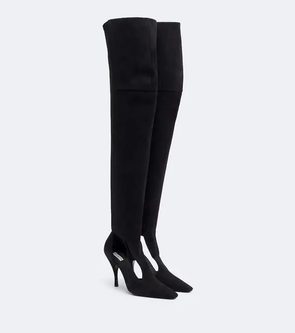 Alaïa Cutout Suede-trimmed Over-the-knee Boots