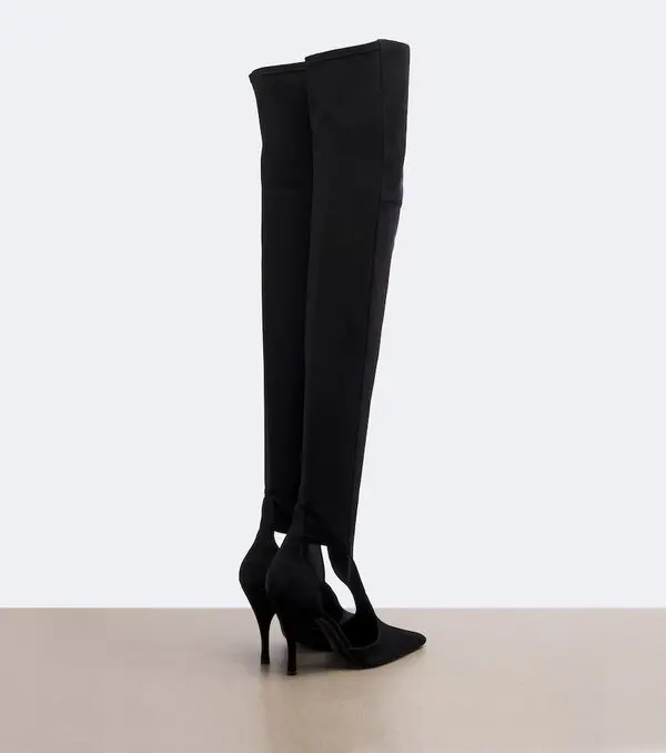 Alaïa Cutout Suede-trimmed Over-the-knee Boots
