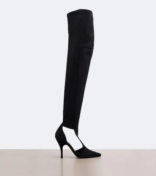 Alaïa Cutout Suede-trimmed Over-the-knee Boots