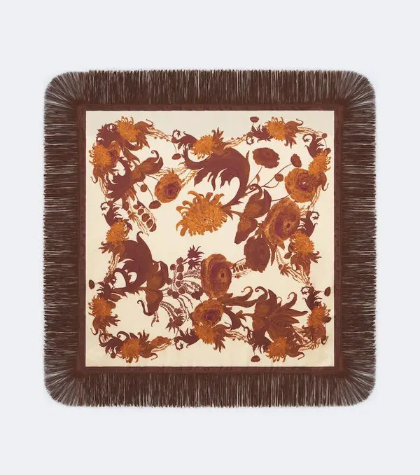 La DoubleJ Coven Reversible Fringed Silk Twill Scarf - Brown